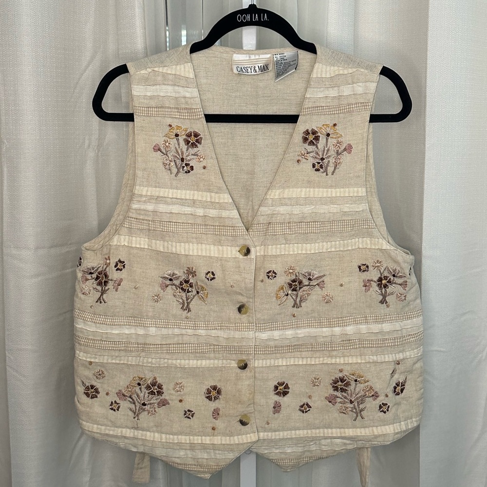 Vintage Boho Cottagecore Casey Max Vest Linen Embroid… - Gem